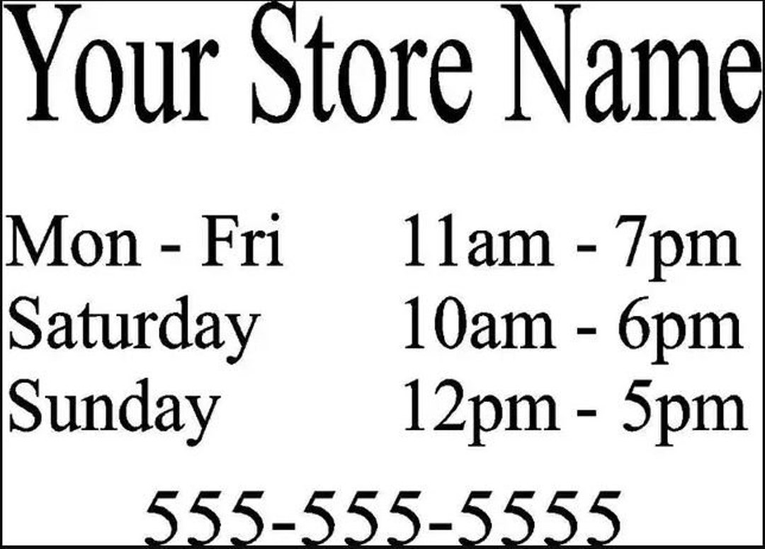 Custom Store Name and Timing Vinyl Sticker - Etsy