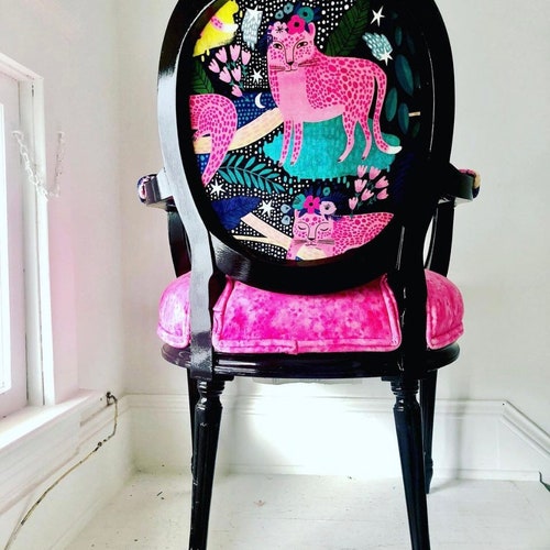 Funky Hot Pink Leopard Dining Chair - Etsy