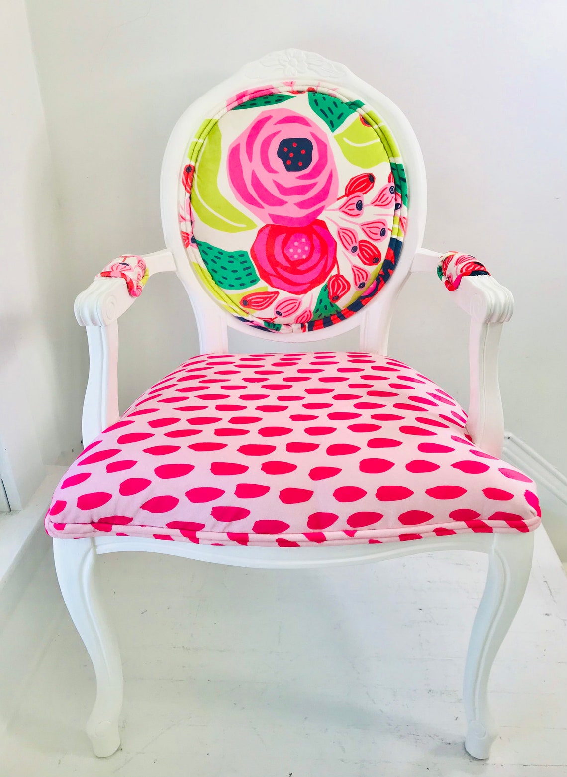 Pink Art Floral French Armchair - Etsy