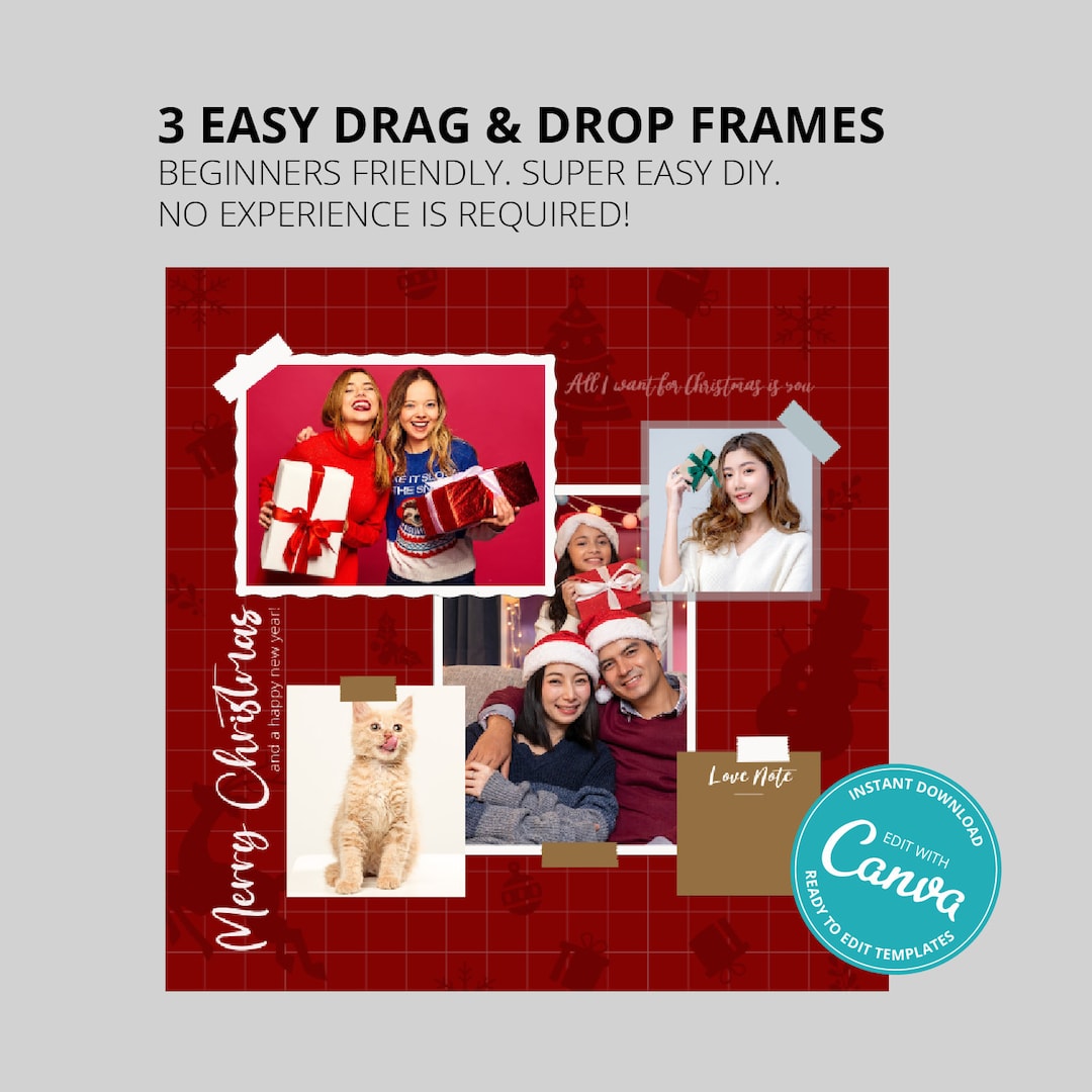 Christmas Canva Photo Collage Decorative Background, Drag and Drop ...