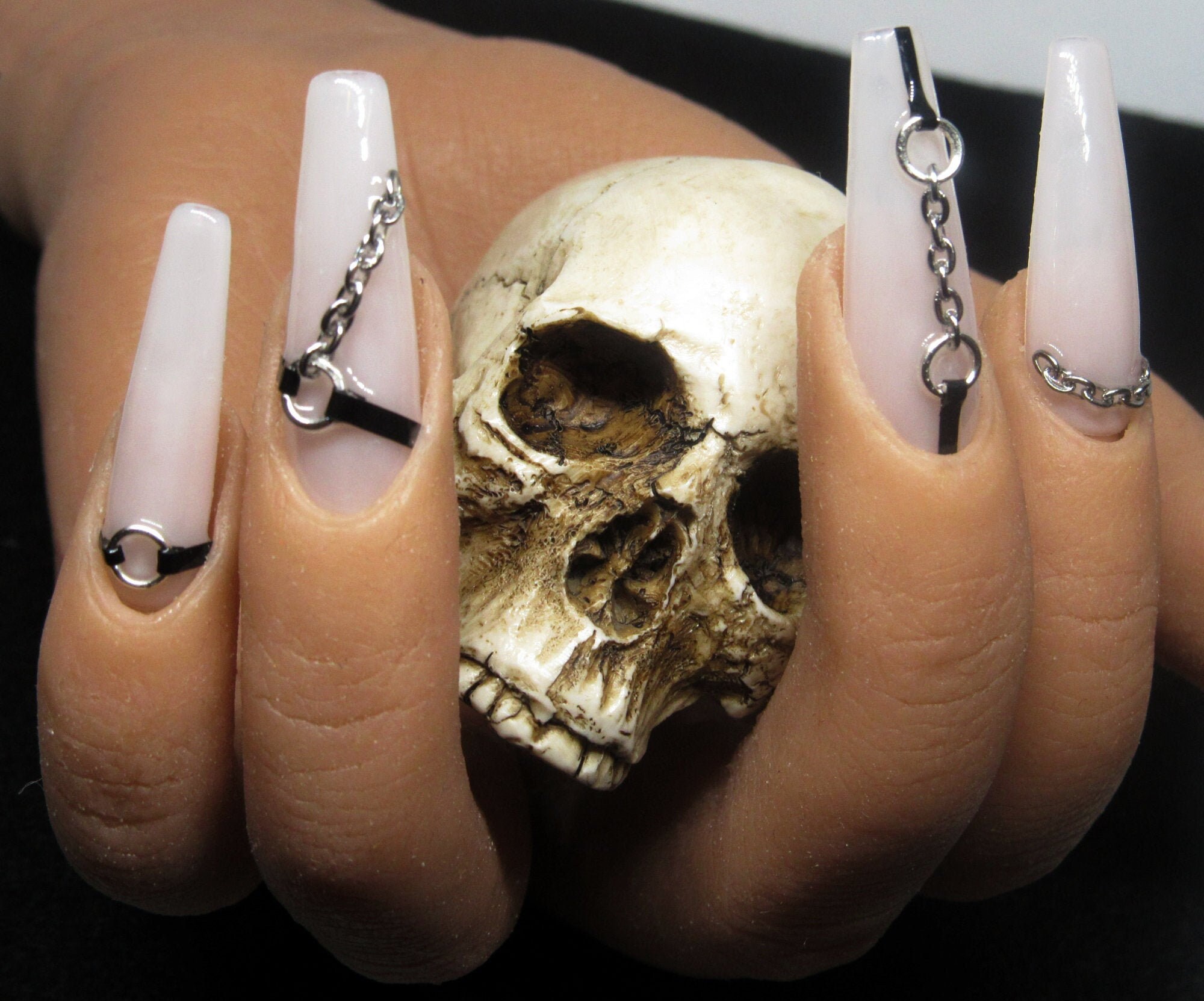 Goth Press on Nails Custom Chain Harness Fake Nails Sexy - Etsy