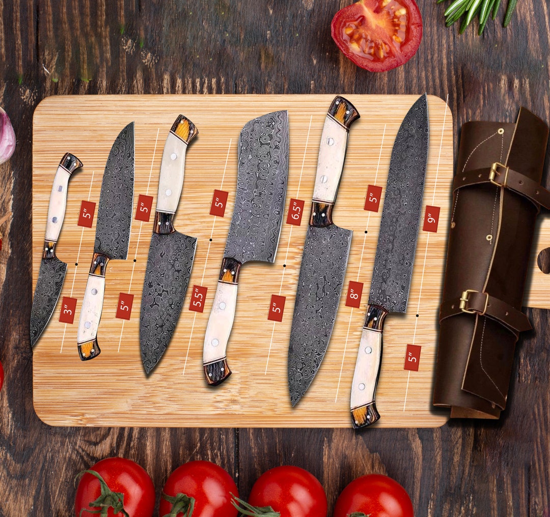Damascus Chef Knife Set, Hand-forged Kitchen Knives, Ideal Gift for Him ...