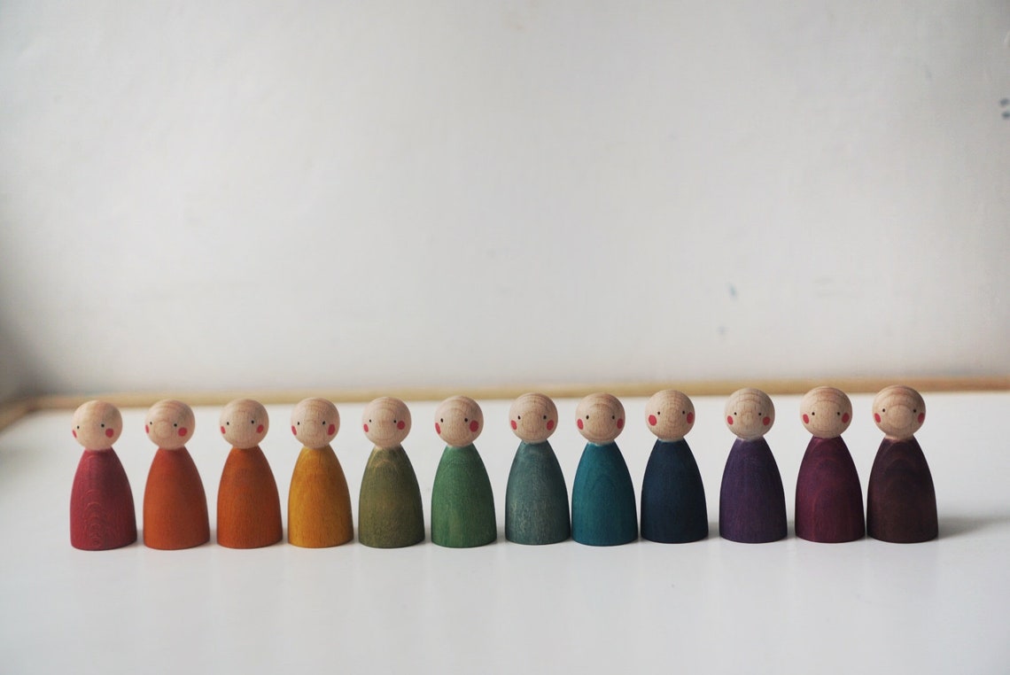 12 Colorful Peg Dolls Rainbow Peg People Dolls Waldorf - Etsy