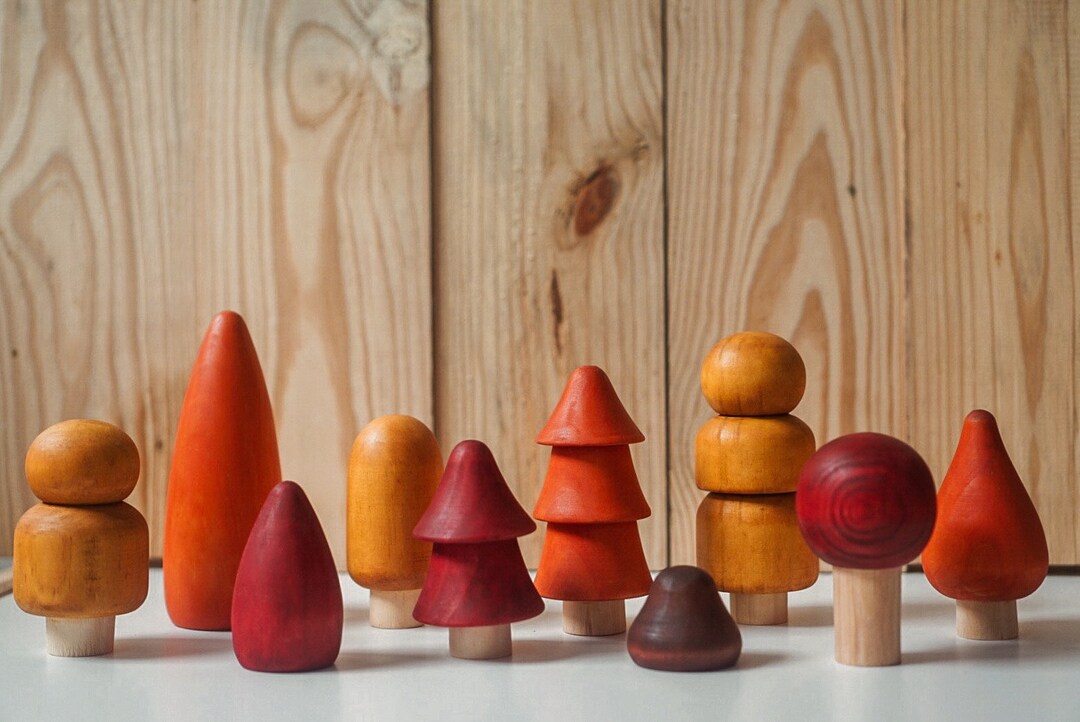 Wooden Forest Autumn Set / Woodland Trees Set, 10 Pieces of Wooden ...