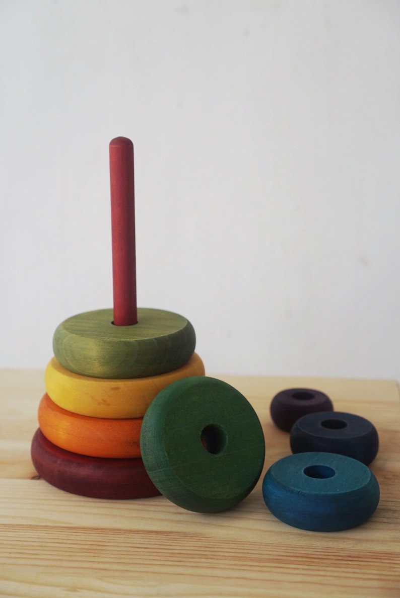 Wooden Ring Stacker Rainbow and Natural - Etsy