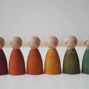 12 Colorful Peg Dolls, Rainbow Peg People Dolls Waldorf - Etsy