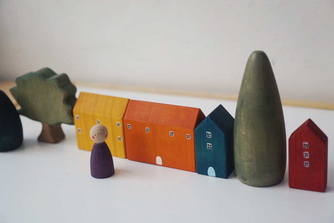 House Blocks, Wooden House Blocks Set (compact Size) - Etsy