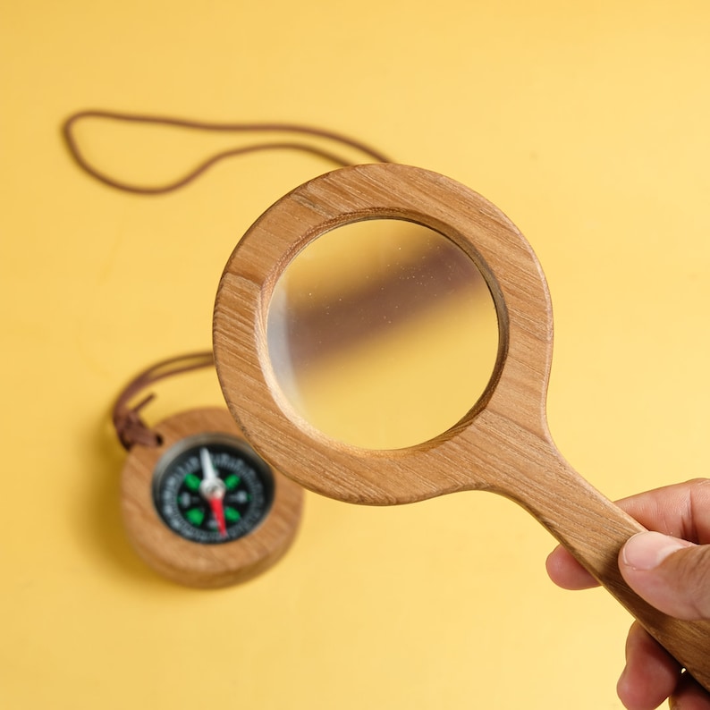 Set of Wooden Compass & Magnifying Glass, Adventure Kit for Adults or ...