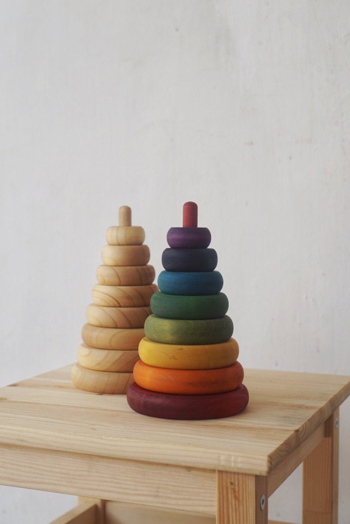 Wooden Ring Stacker Rainbow and Natural | Etsy