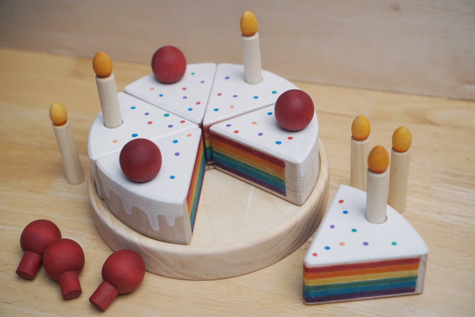 Wooden Cake Toy Rainbow Cake Wooden Birthday Cake | Etsy