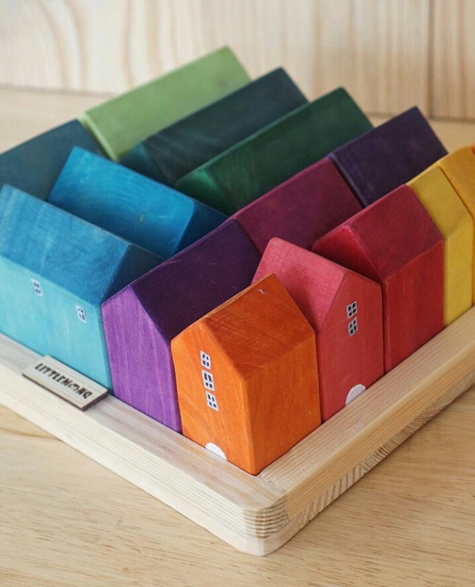 Rainbow House Blocks, Wooden House Blocks Set - Etsy