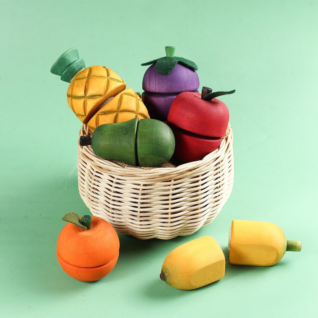 Wooden Fruits Set Toy - Fruits Set Montessori / Waldorf Pretend Play ...