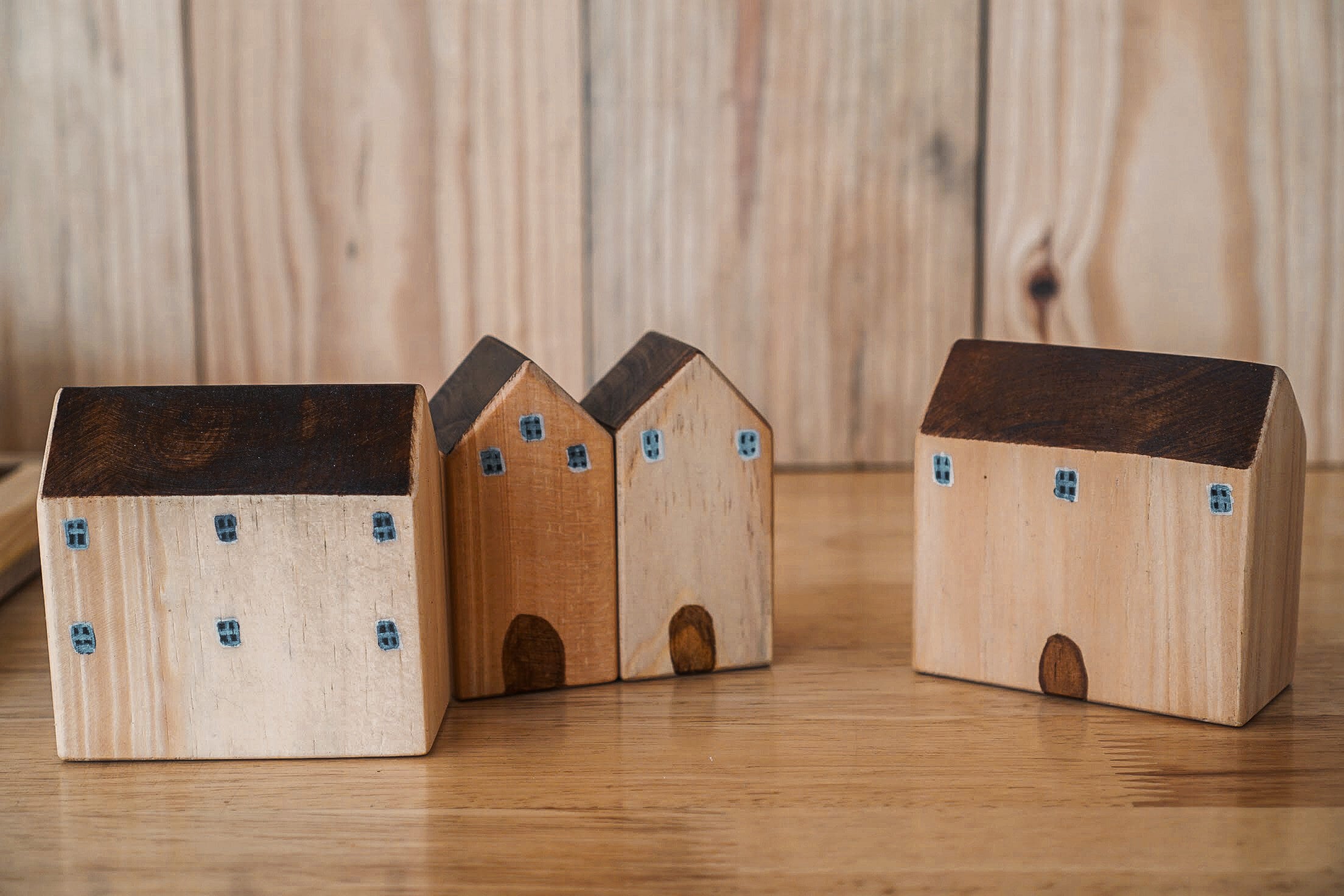 Natural Brown House Blocks, Wooden House Blocks Set - Etsy