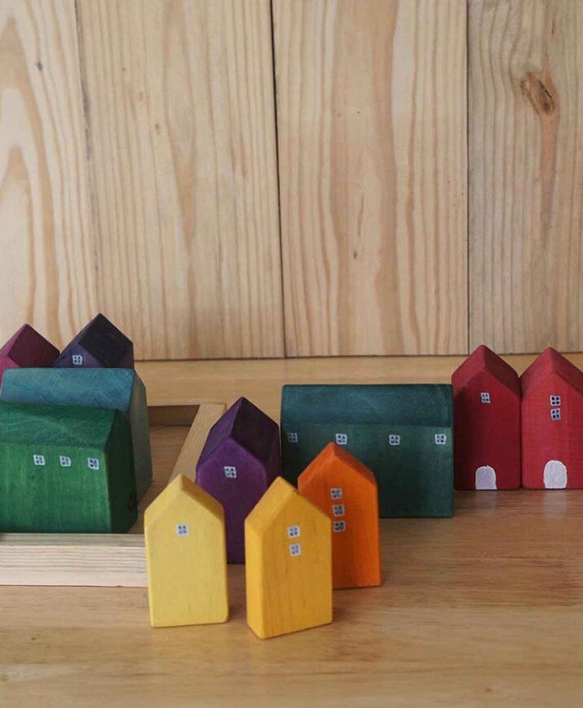 Rainbow House Blocks Wooden House Blocks Set | Etsy