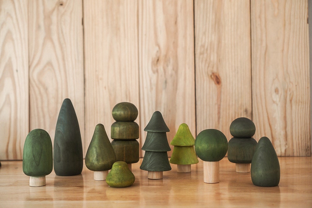 Wooden Forest Set Spring Color / Woodland Trees Set, 10 Pieces of ...