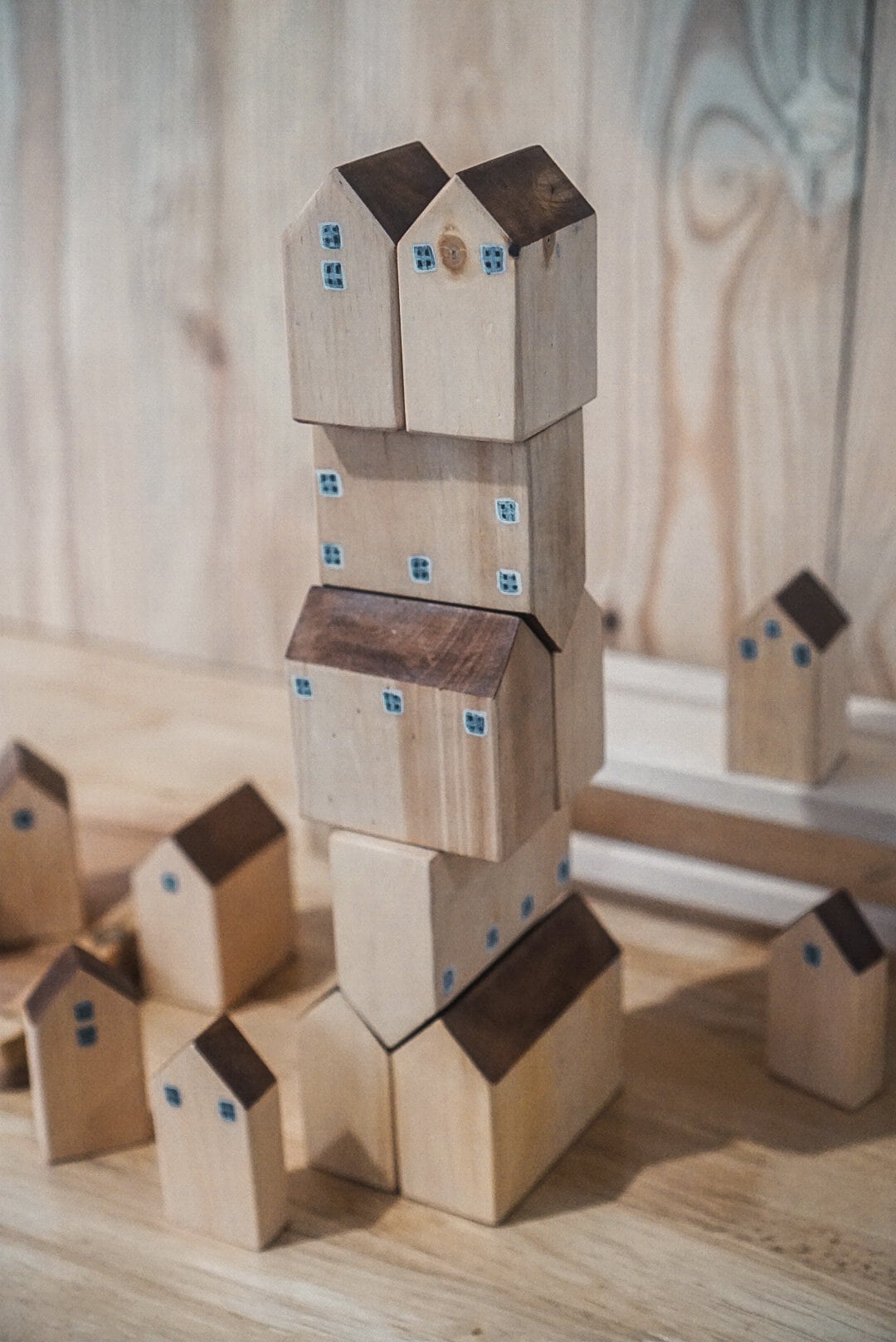 Natural Brown House Blocks, Wooden House Blocks Set - Etsy