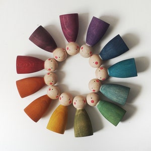 12 Colorful Peg Dolls, Rainbow Peg People Dolls Waldorf - Etsy