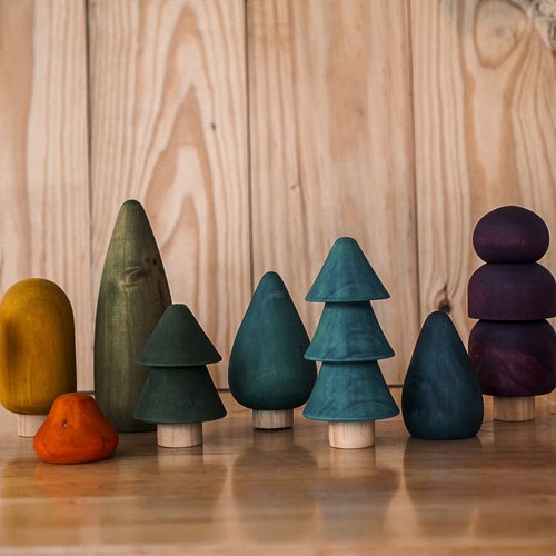 Wooden Forest Set Spring Color / Woodland Trees Set 10 Pieces - Etsy