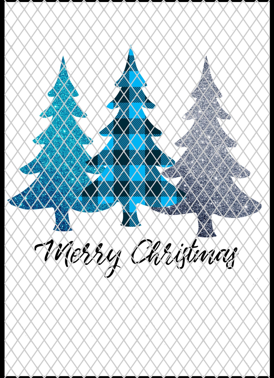 Merry Christmas Blue Christmas Trees Plaid and Glitter - Etsy