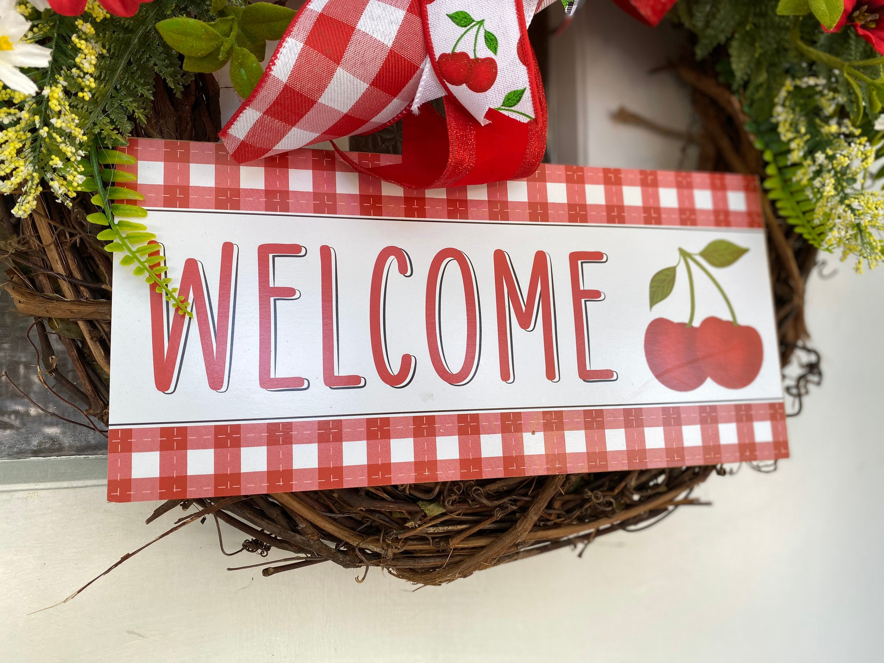 Cherry Welcome Wreath, Everyday Wreath, Wreath for Front Door, Summer ...