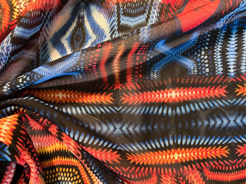 Psychedelic Sheer Pongee Neon Tribal Chiffon Black / | Etsy