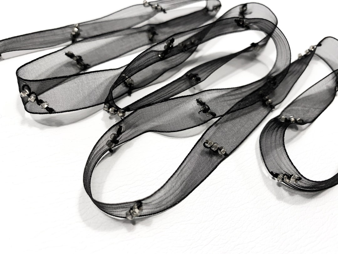 French Organza Beaded Fine Mesh Trim - 10mm Wide - Lingerie Negligée ...