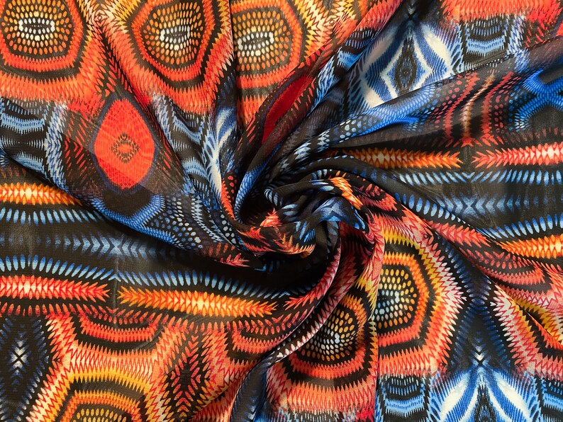 Psychedelic Sheer Pongee Neon Tribal Chiffon Black / | Etsy