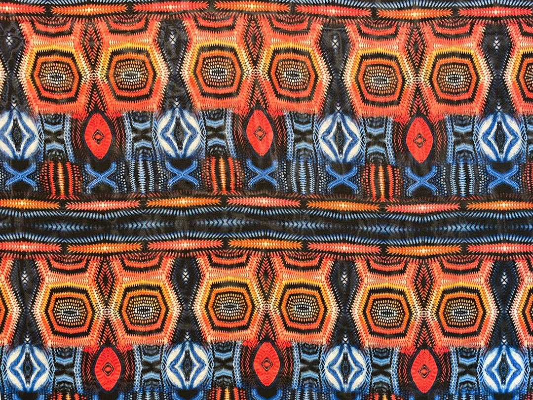 Psychedelic Sheer Pongee - Neon Tribal - Chiffon - Black / Blue ...