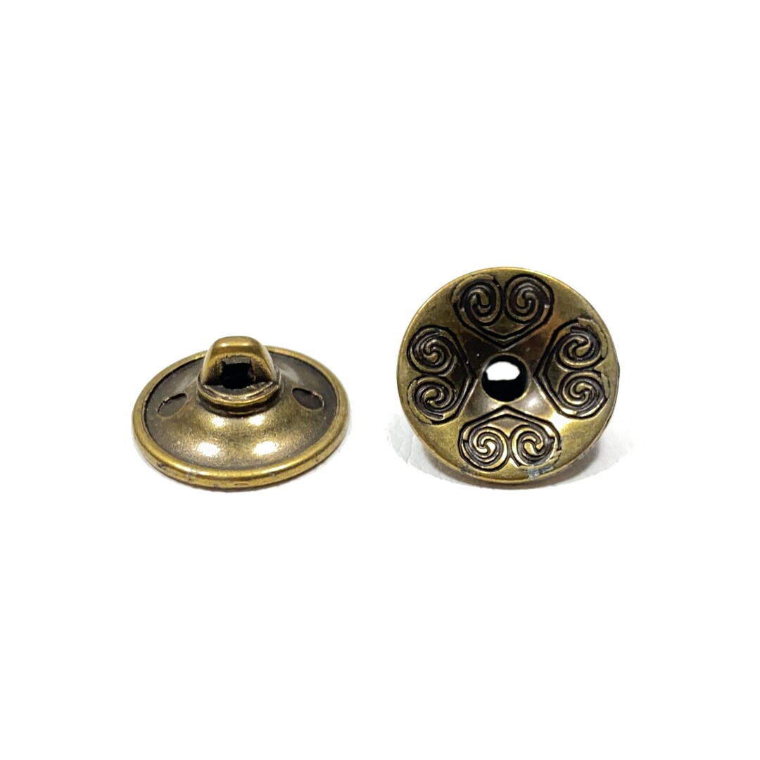 18mm Engraved Brass Shank Buttons: 11/16" Deep Open Center Solid Cast ...