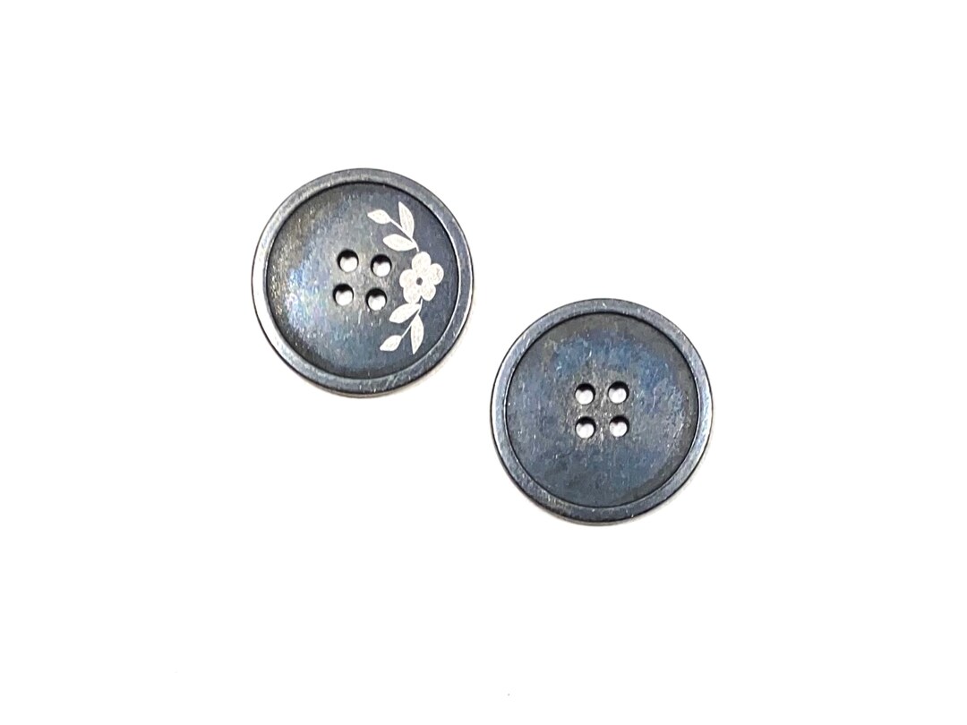 22mm Flower Printed Cast Metal Buttons: 7/8" Gunmetal Pewter Vintage ...