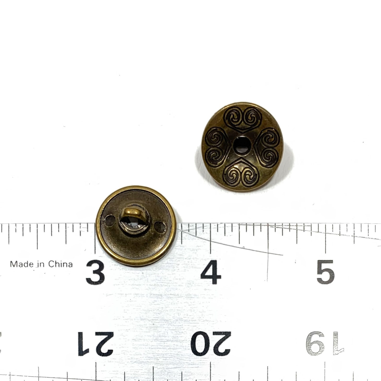 18mm Engraved Brass Shank Buttons: 11/16" Deep Open Center Solid Cast ...