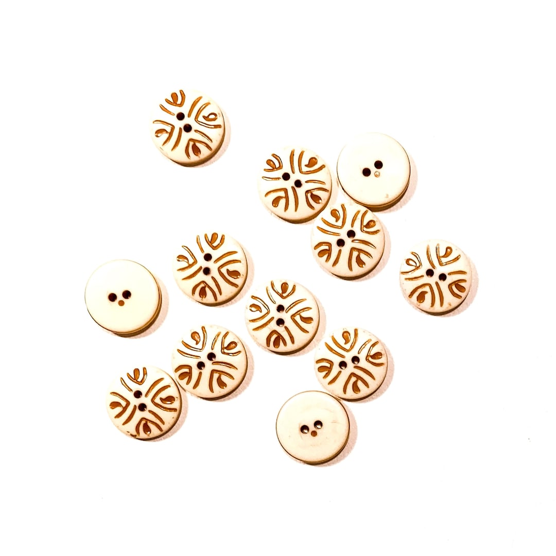 19mm Painted Faux-bone Buttons: 3/4" Carved Tiki Vintage 70s Resin ...