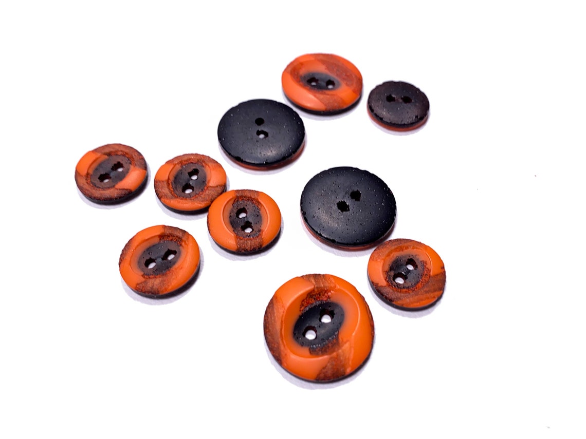 Set of 6 Orange & Black Thick Textured - Multi Size Set (2x) 13/16" (4x ...
