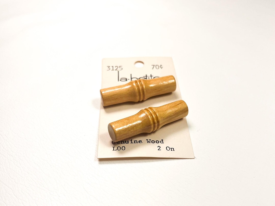 Set of 2 Wooden Toggle Shank Buttons - 1 5/8 X 1/2" Burnished Wood ...