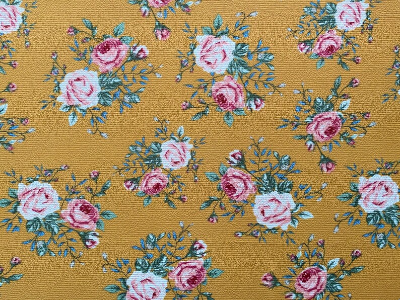 Stretch Crinkle Crepe Mustard Yellow Roses / Floral / Rose | Etsy