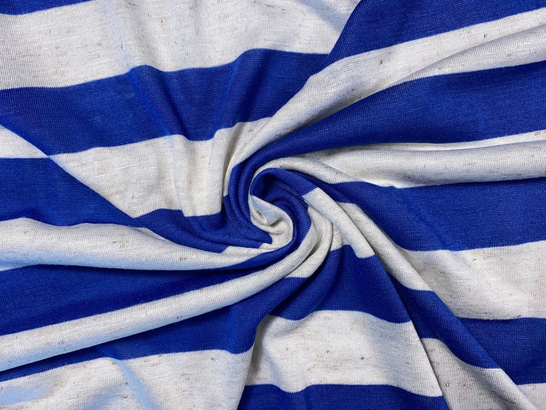 Rayon Jersey 1" Stripe - Blue / White - Soft! Yarn Dye Stripe Stretch ...