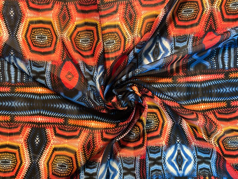 Psychedelic Sheer Pongee Neon Tribal Chiffon Black / | Etsy