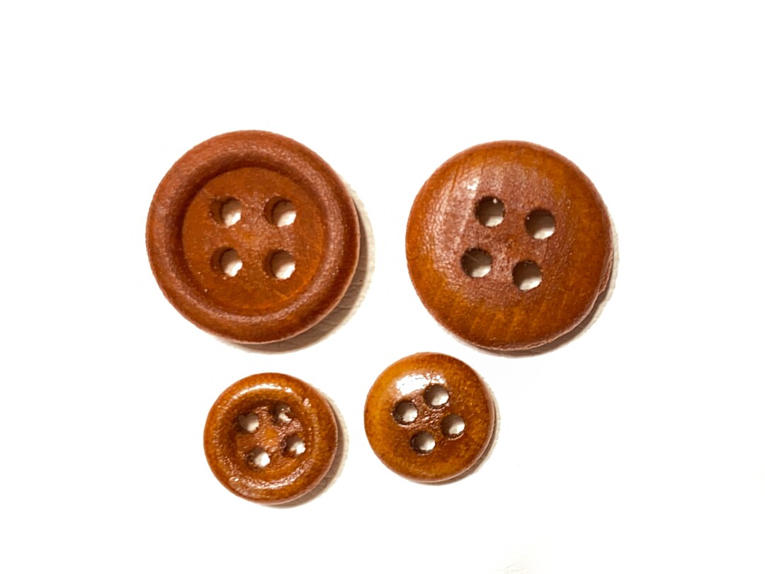 9mm | 15mm Carved Wood Buttons: 3/8" | 5/8" Cognac Brown Vintage 60s ...