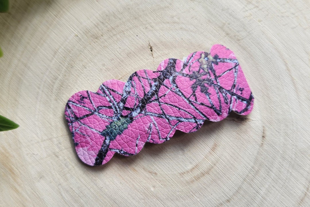 Pink Camo Snap Clip for Girls, Snap Hair Clips for Girls, Faux Leather ...