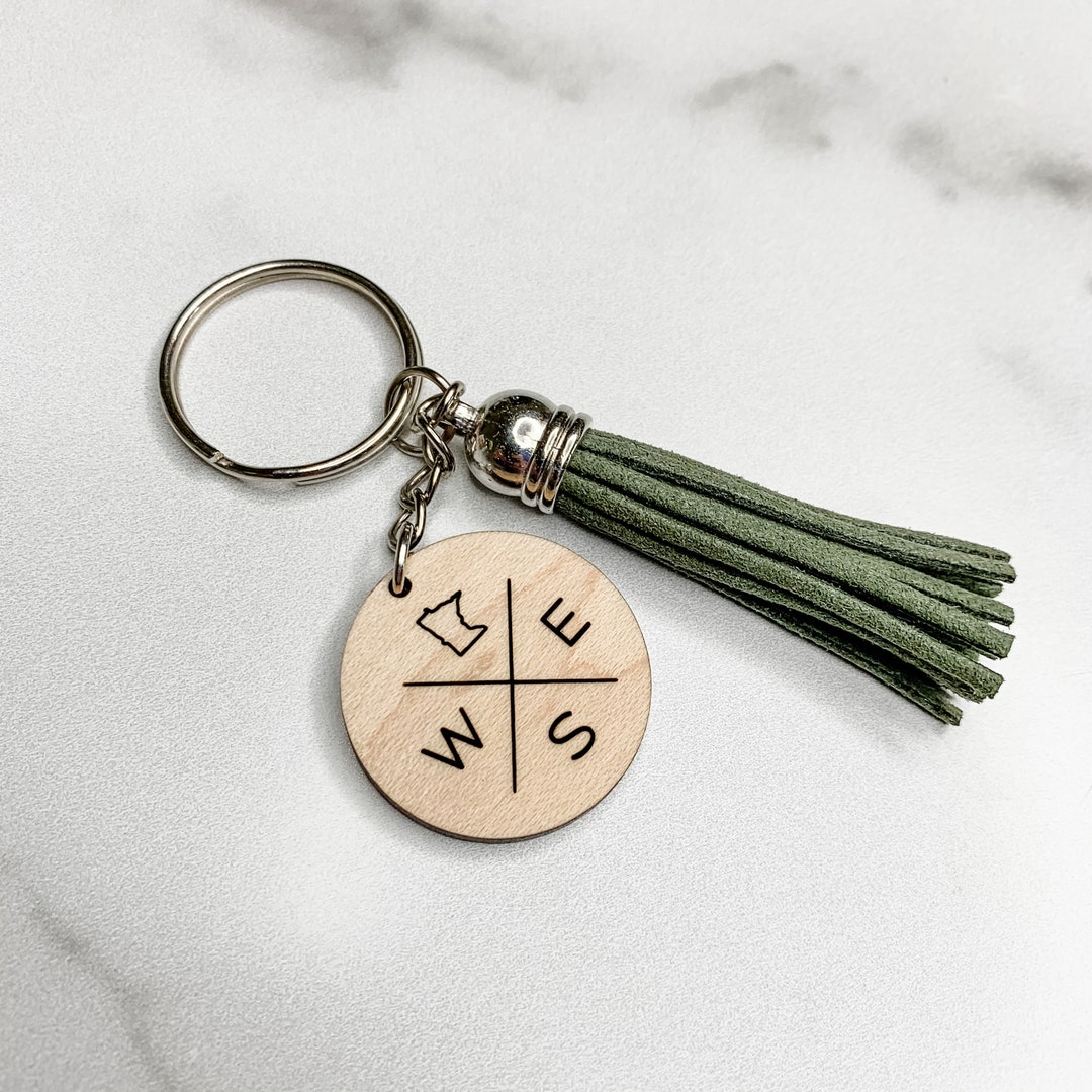 MN Compass Tassel Keychain Minnesota Wood Keychain - Etsy