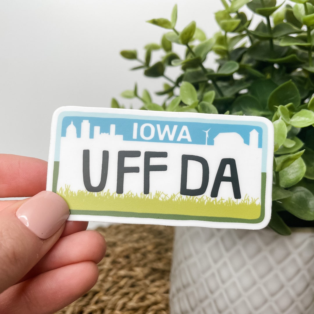 Uffda IA License Plate Sticker Iowa Sticker Water Bottle / Laptop Decal ...