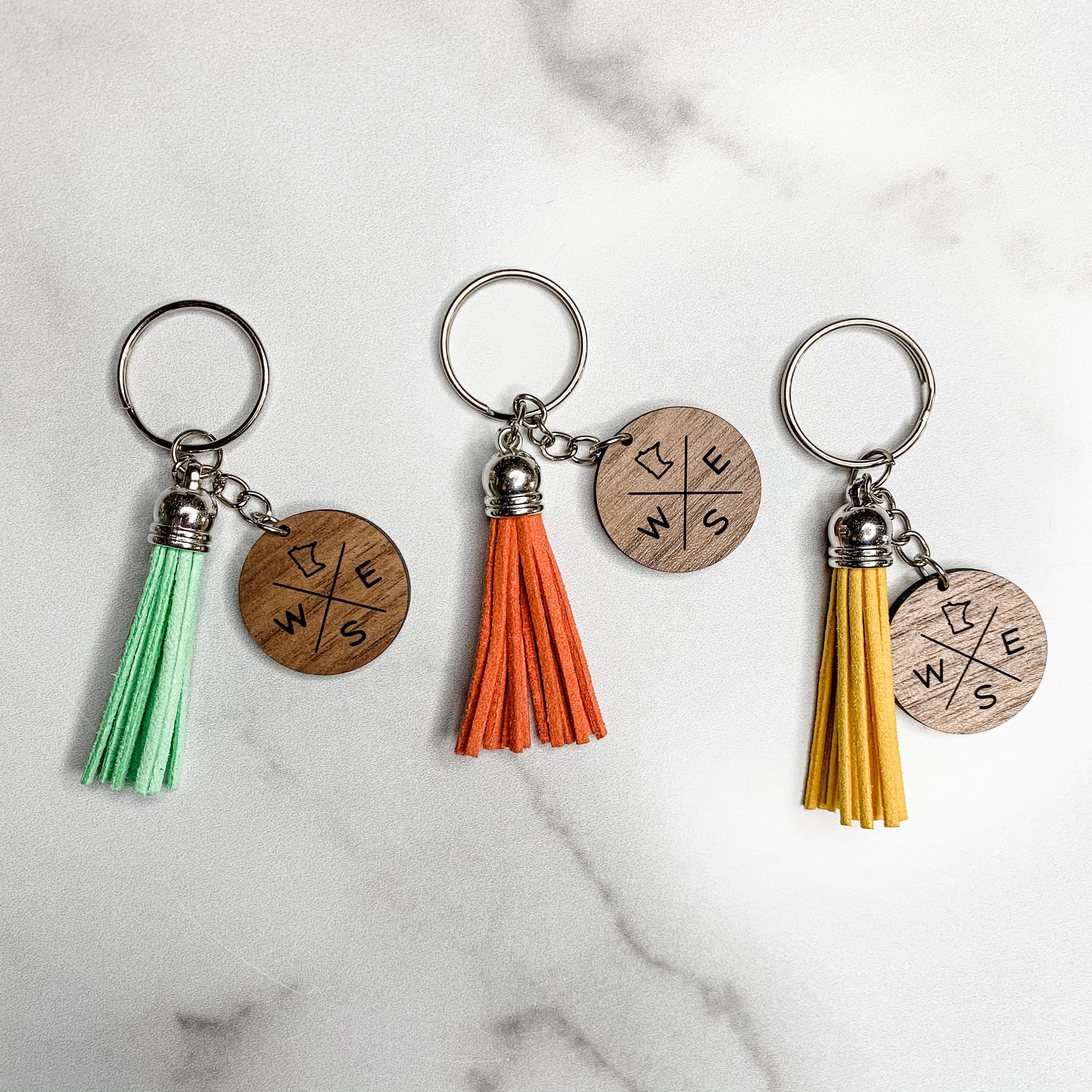 MN Compass Tassel Keychain Minnesota Wood Keychain | Etsy