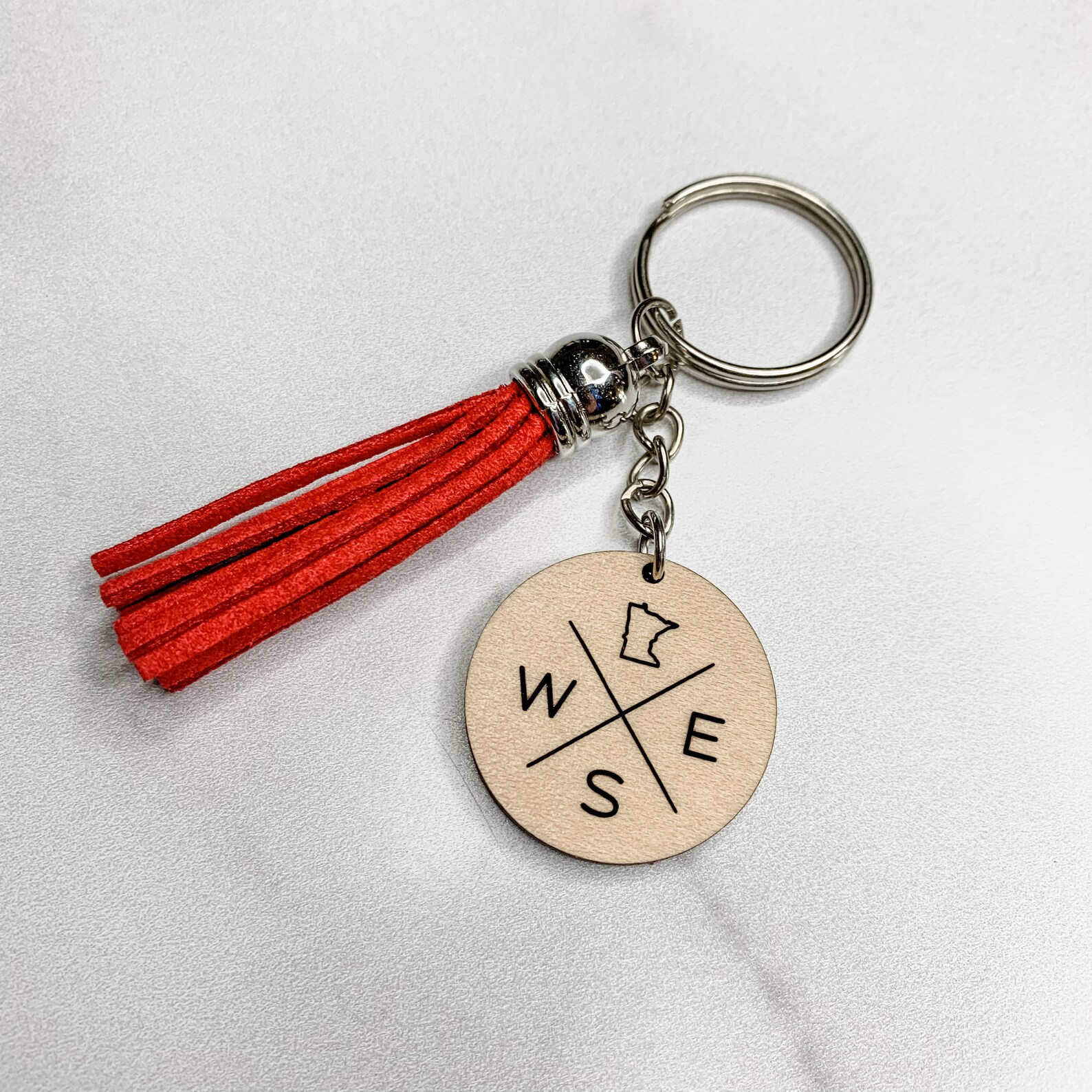 MN Compass Tassel Keychain Minnesota Wood Keychain | Etsy