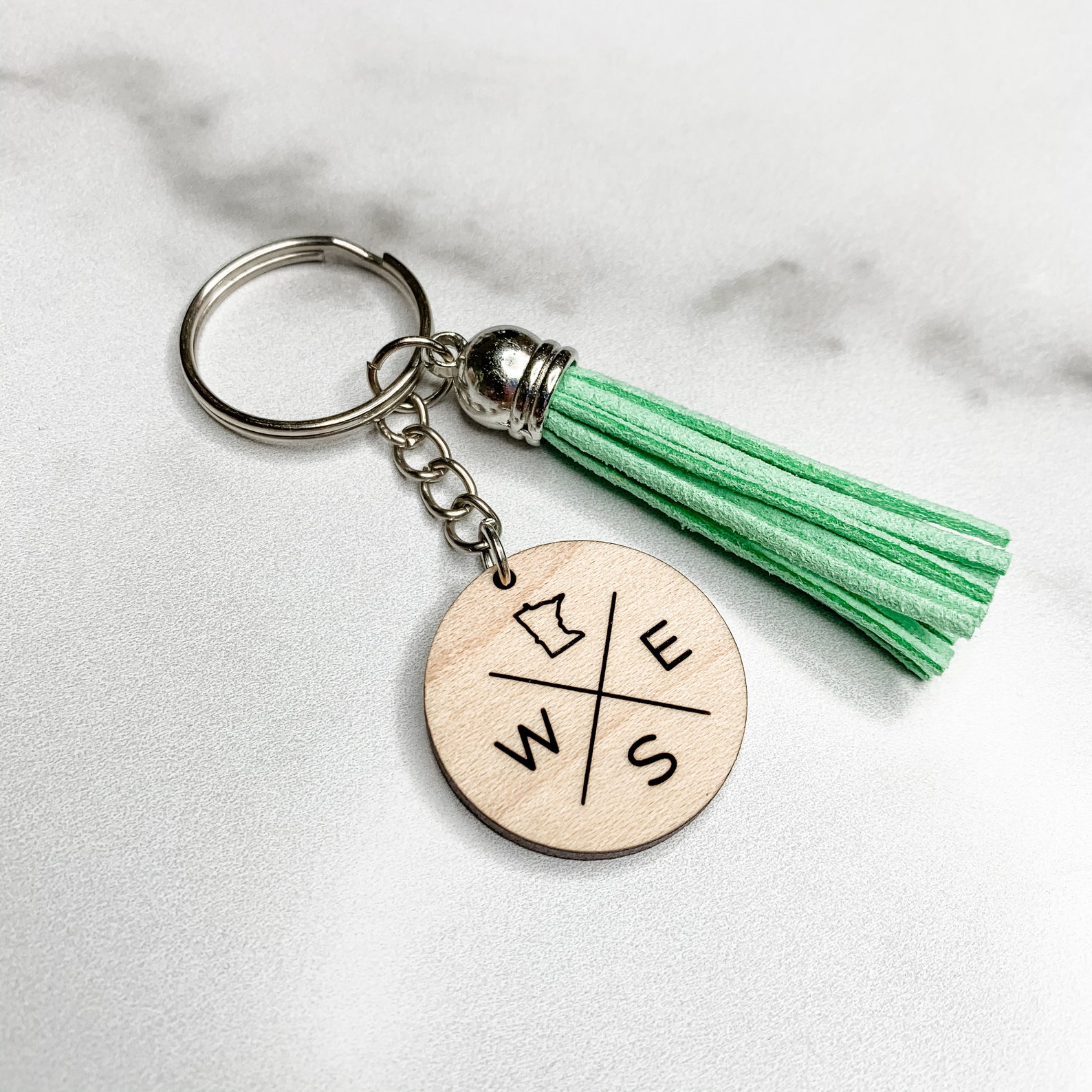 MN Compass Tassel Keychain Minnesota Wood Keychain | Etsy