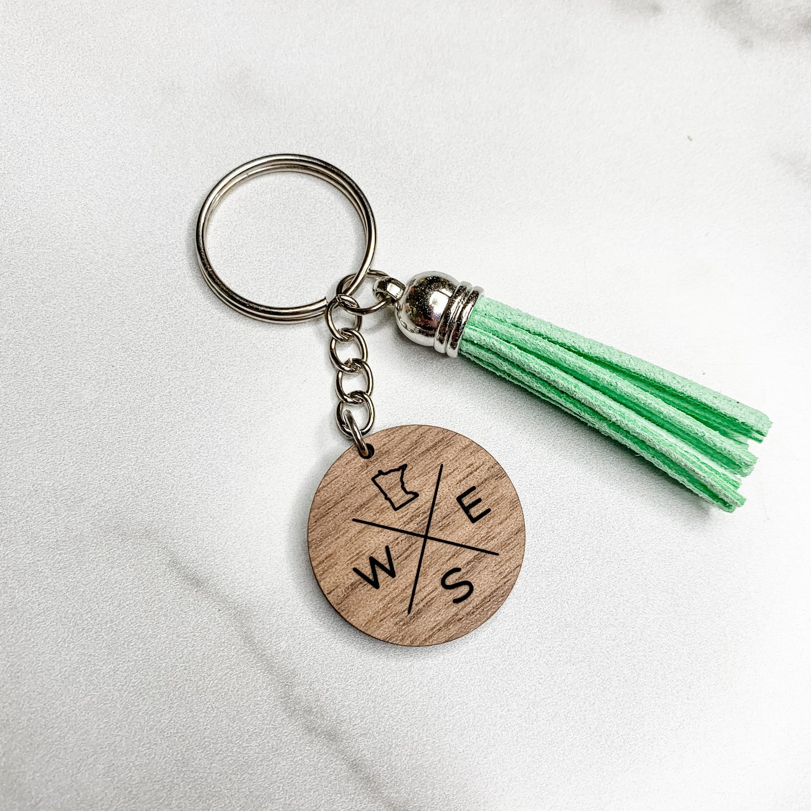 MN Compass Tassel Keychain Minnesota Wood Keychain | Etsy