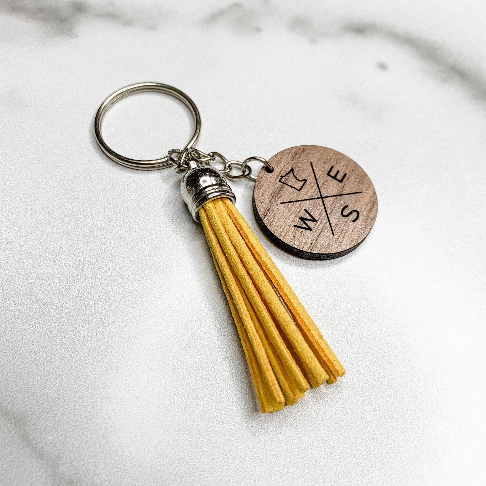 MN Compass Tassel Keychain Minnesota Wood Keychain | Etsy