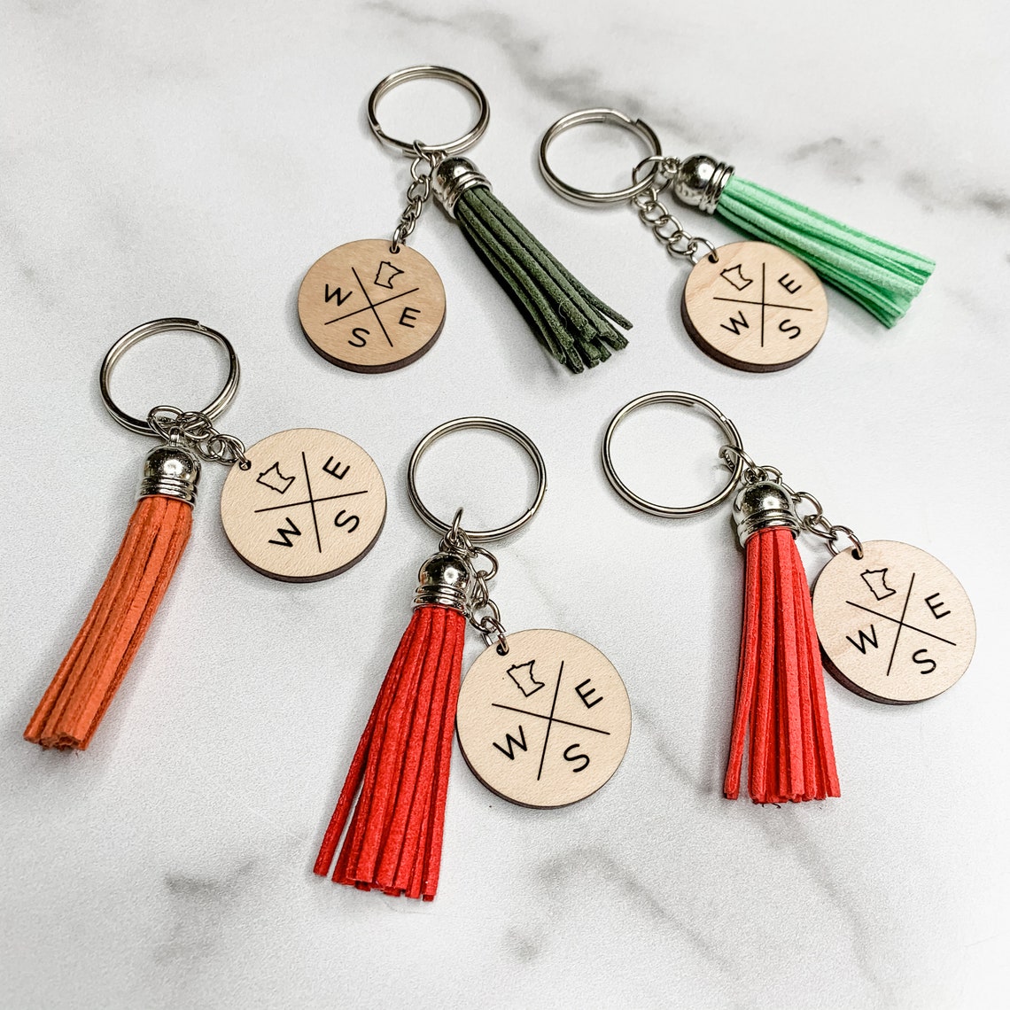 MN Compass Tassel Keychain Minnesota Wood Keychain | Etsy