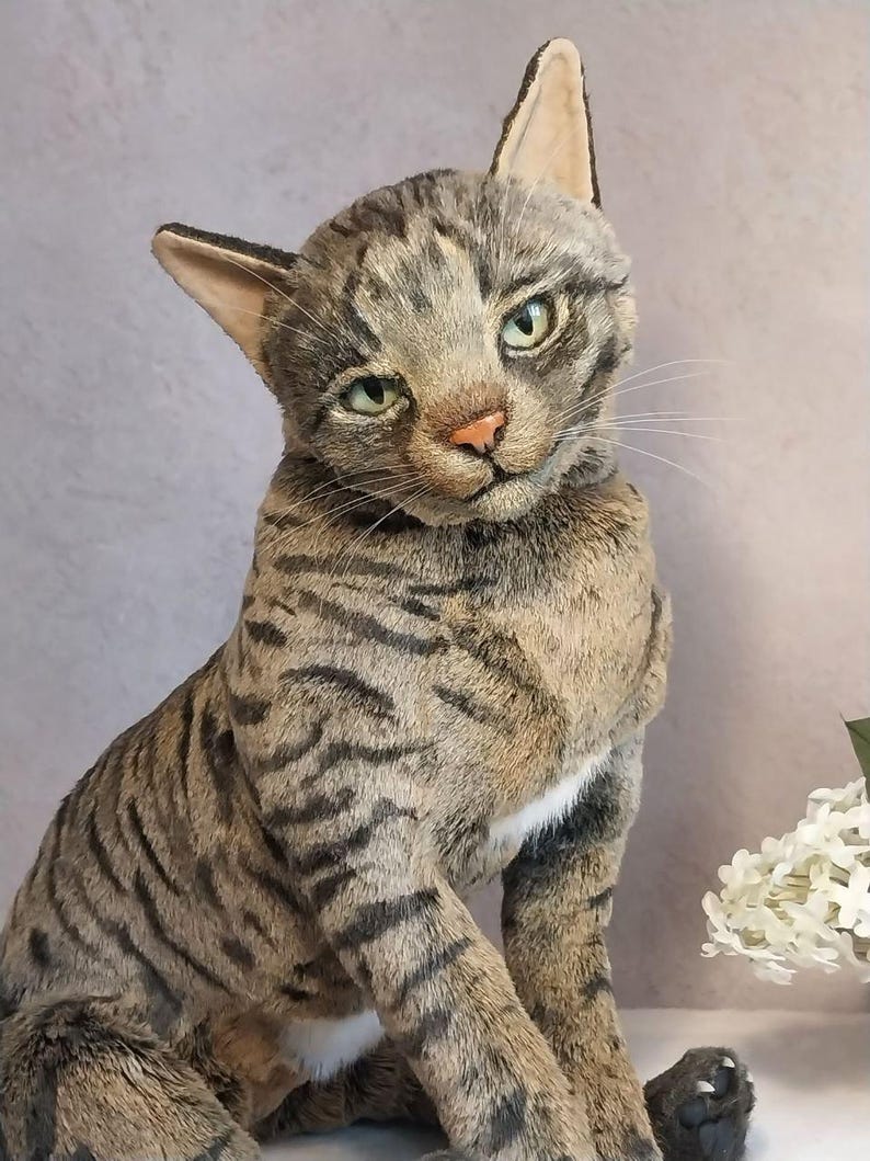 Tabby Cat Realistic Toy OOAK Artificial Stuffed Animal Cute Kitten Soft ...