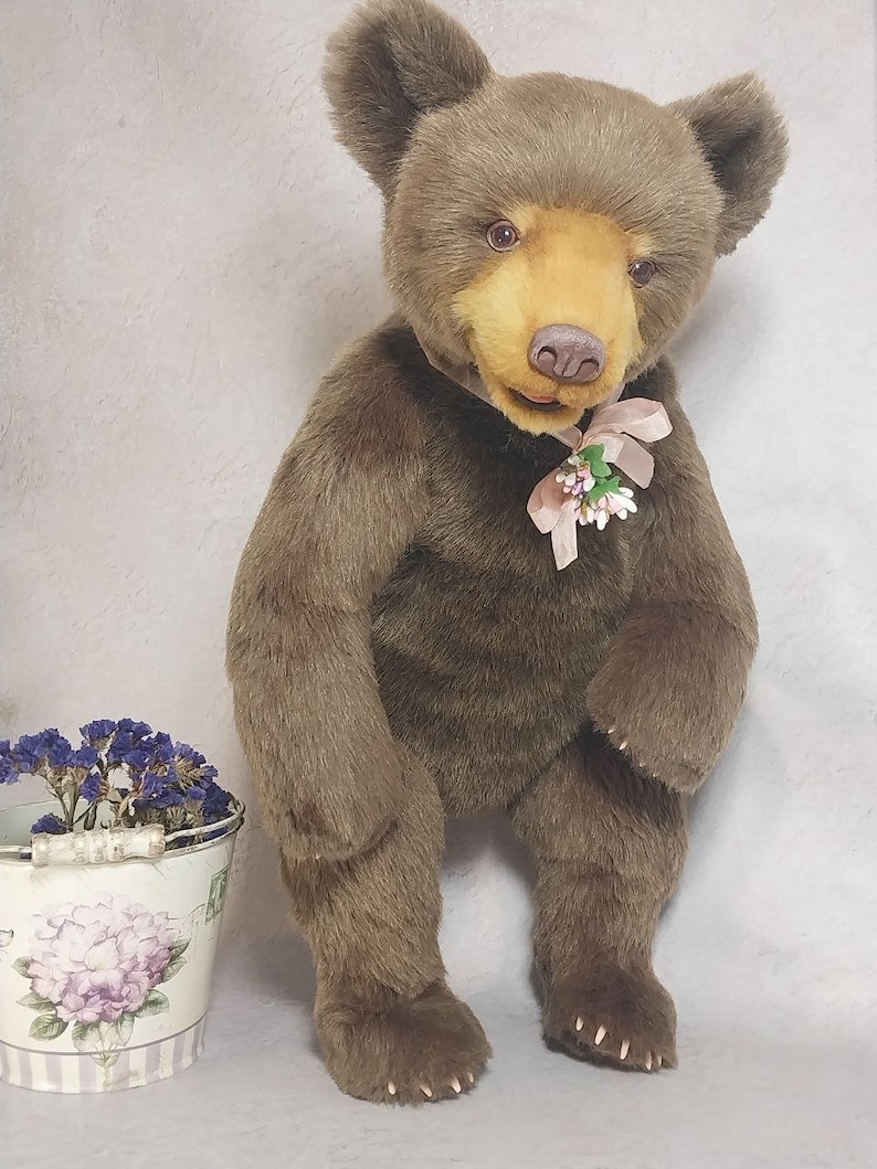 Realistic Brown Bear Cub Artificial Stuffed Wild Animal Cute Baby Teddy Toy Soft Sculpture Pet ...