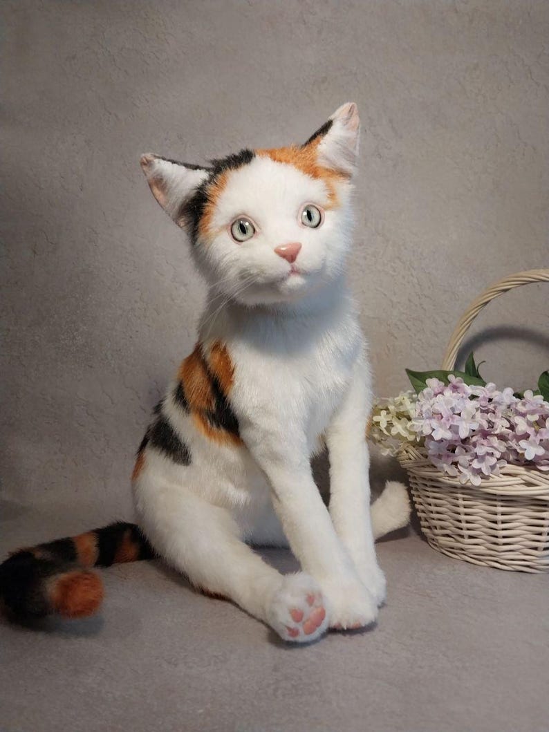 Calico Cat Realistic Toy OOAK Artificial Stuffed Animal Cute Kitten ...